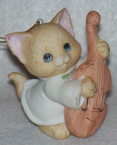 VINTAGE CHRISTMAS CAT KITTEN PLAYING CELLO PORCELAIN ORNAMENT | eBay