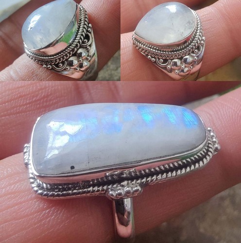 Natural Rainbow Moonstone 925 Sterling Silver Delegate Auspicious Ring ...