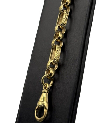 Solid 9CT GOLD ON SILVER 8 INCH GYPSY LINK BELCHER BRACELET ~ UNISEX ...