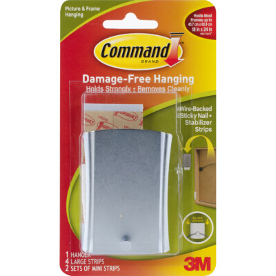 3M Command Wire-Backed Sticky Nail-1 Hanger, 4 Large Strips & 2 Mini S ...