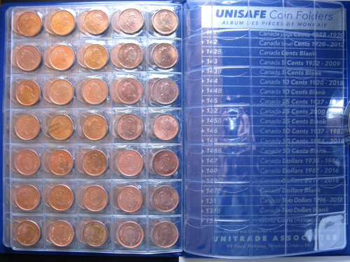 1920 - 2012, Canadian Small Cent Collection, Uni-Safe Album, 105 Coins ...