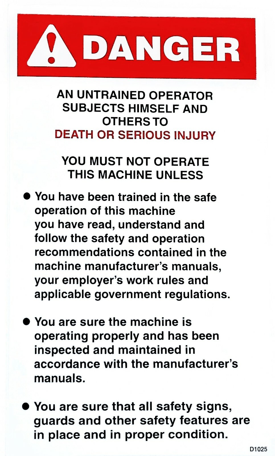 OSHA Danger Label: Machine Operator - Safety Operation - 3M Vinyl Film ...