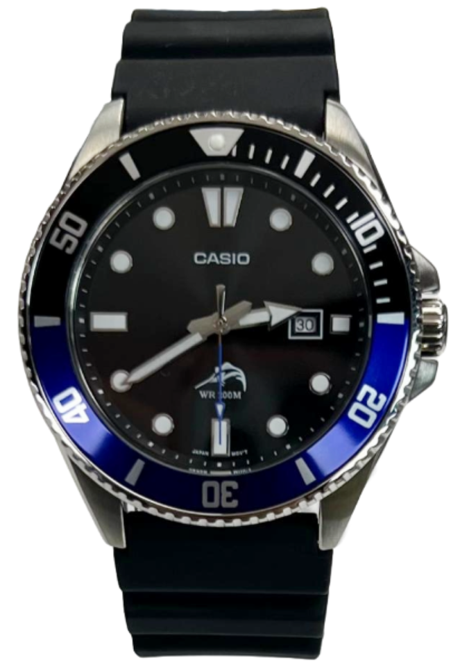 Casio Men's MDV-106 Heavy Duty Quartz Black & Blue Bezel Resin Men's ...