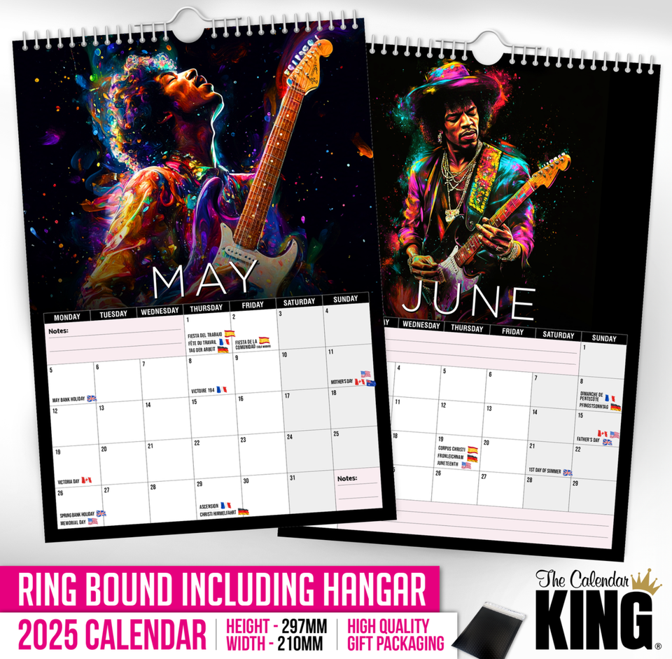2025 Calendar - Jimi Hendrix - ART - Christmas - Birthday - Present ...