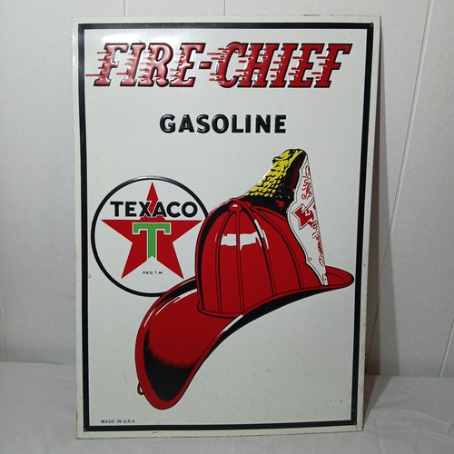 Vintage TEXACO Fire Chief Gasoline Sign Metal 18 X 12 Gas Advertising ...