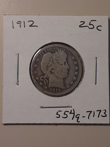 1912 Barber Quarter Philadelphia Mint 90% Silver US 25c coin (554q-7173 ...