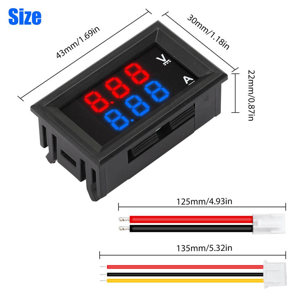 5Pcs DC 100V 10A LED Digital Voltmeter Ammeter Dual Volt Amp Meter ...