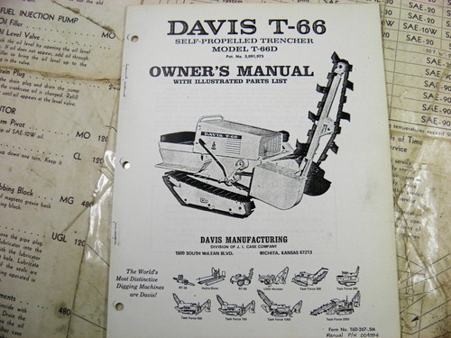 DAVIS T66D T-66D TRENCHER OWNERS MANUAL WITH PARTS LIST | eBay