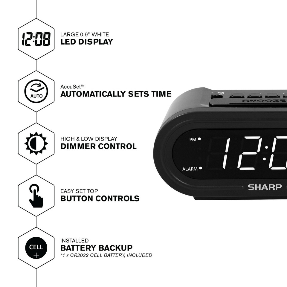 Sharp AccuSet ALARM CLOCK with DISPLAY DIMMER Automatic Time Set, Time ...