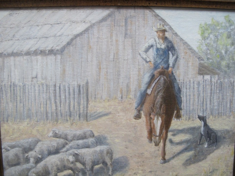 GLENN BONHAM Signed California Country Western FARM SCENE Oil Painting ...