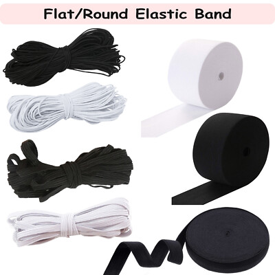 White /Black Elastic Cord 1mm to 75mm Wide for Sewing Clothing Elastic ...