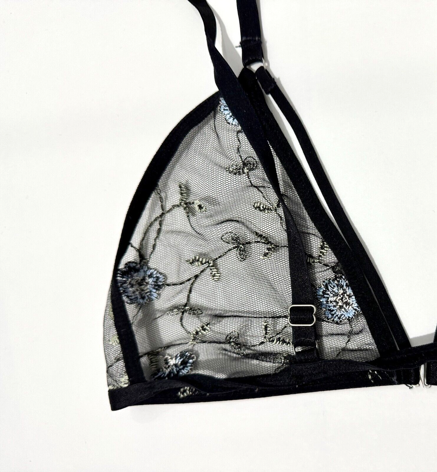 Beautiful Black Floral Lace Embroidered Bra Size S Sheer Front ...