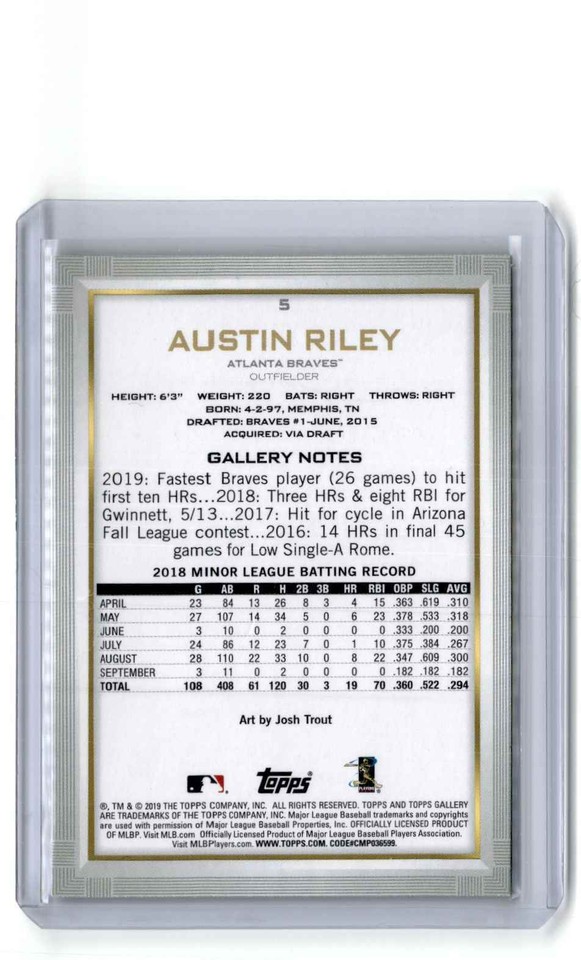 2019 Topps Gallery Austin Riley Rookie Atlanta Braves #5 | eBay