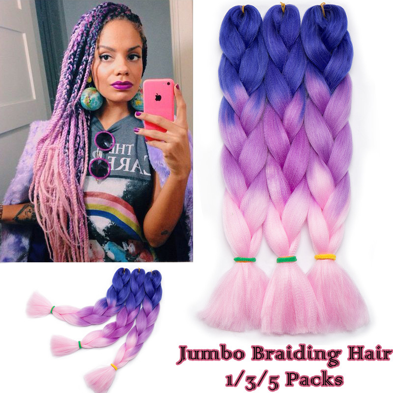 24" Handmade Jumbo Braiding Hair Extensions Plaited Box Braids Ombre ...