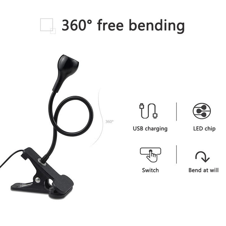 Flexible Clamp Clip On USB Desk Lamp Reading Light LED Bed Table ...