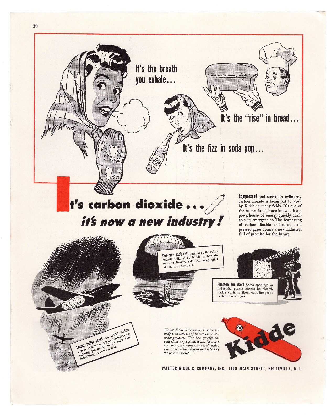 vintage 1943 large size mag print ad WW2 era WALTER KIDDE & Co carbon ...
