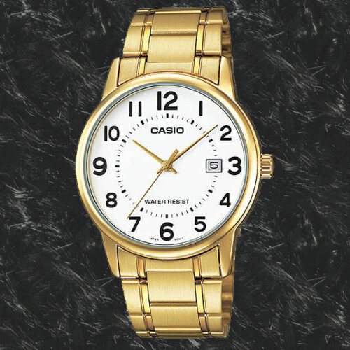 Casio Mens White Face Gold Analog Steel Band MTP-V002G-7B Date Fashion ...