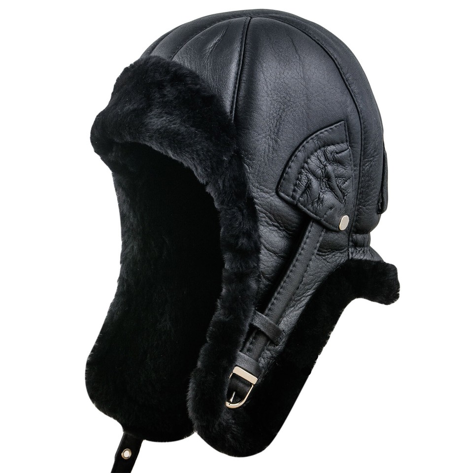 Sterkowski BOMBER Genuine Shearling Leather Winter Trapper Cap Pilot ...