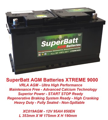 SuperBatt VRLA AGM 019 Car Battery Land Rover GX7310655BB, LR077924 ...