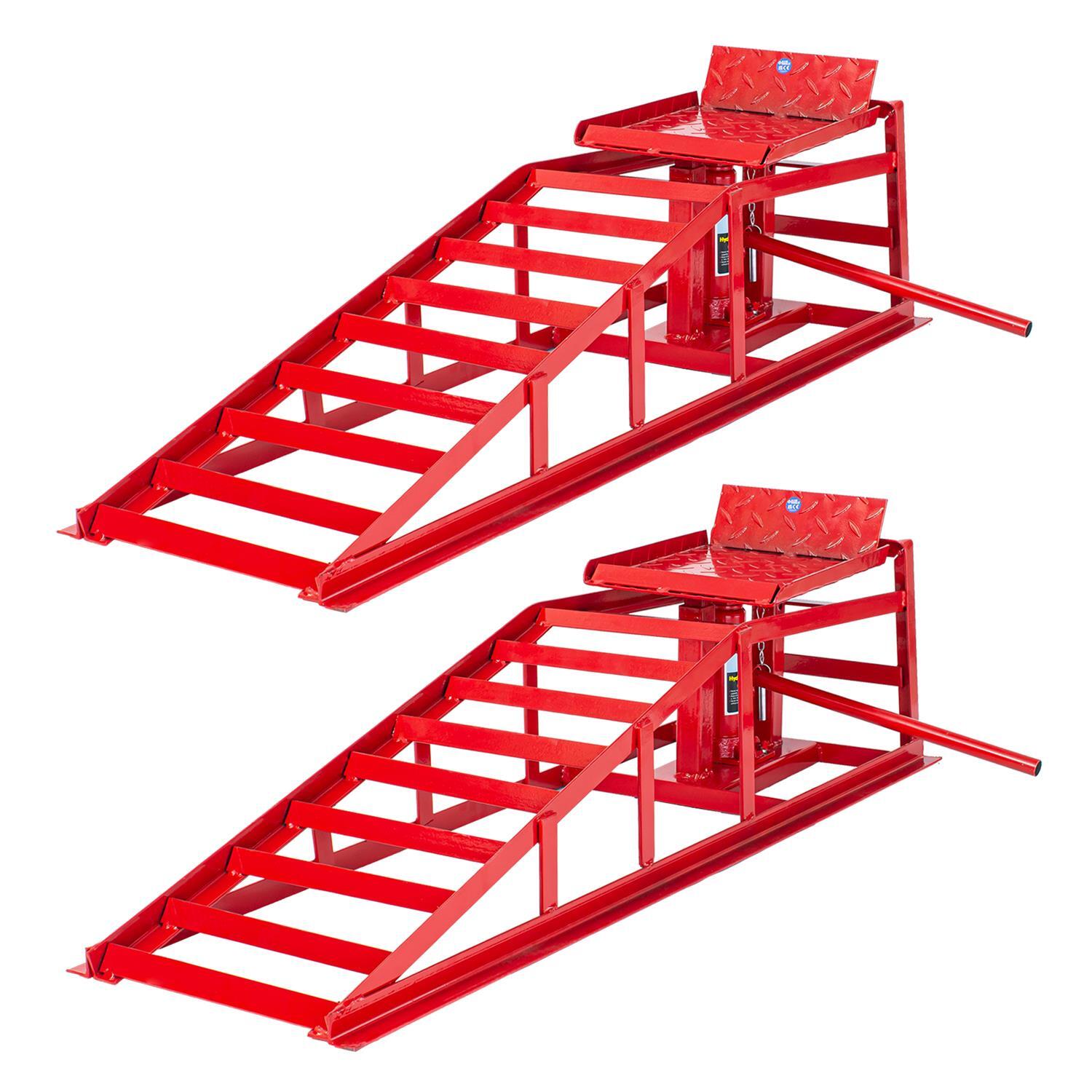 AIM TOOLS 5 Ton Steel Car Ramps With Jack 2PCs Height Adjustable Drive ...