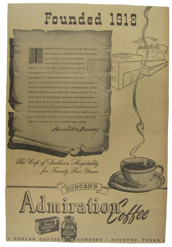Vintage 1943 Duncan's ADMIRATION Coffee Newspaper Print Ad | eBay