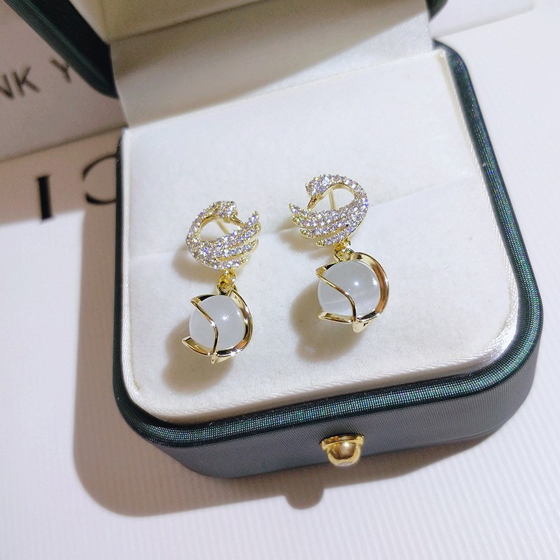 Fashion Sparkling Swan Crystal Swan Drop Pendant Earrings Women ...