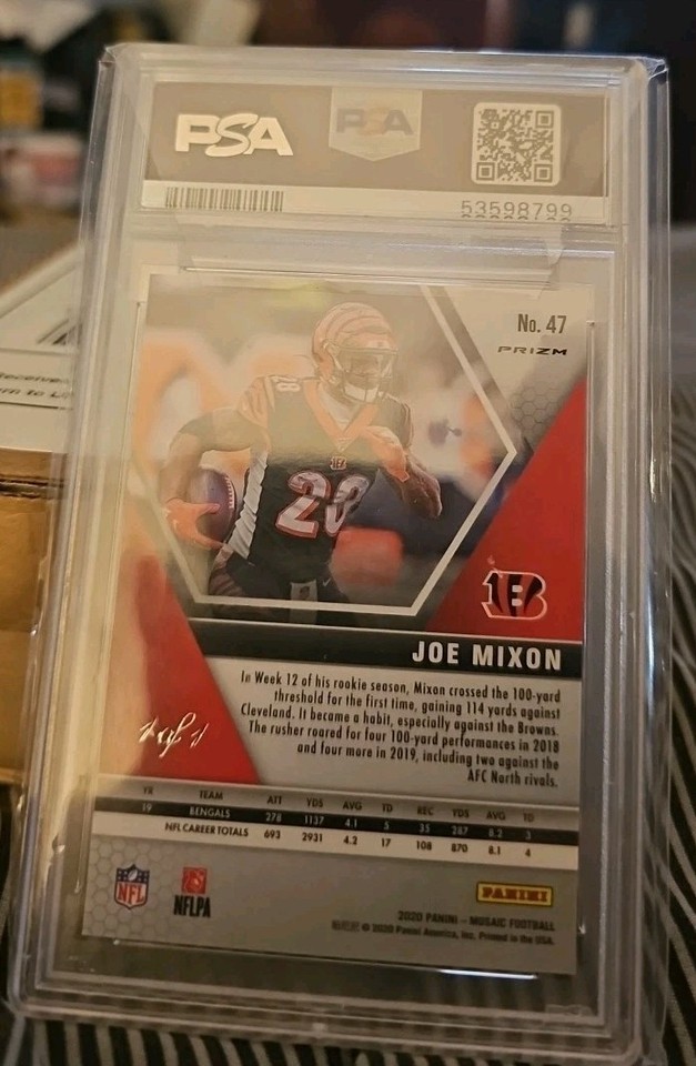 2020 panini Mosaic Joe Mixon Nebula Choice 1/1 Prizm #47 PSA 10 Gem ...