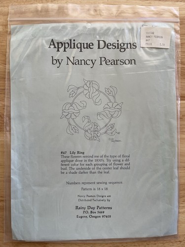 Nancy Pearson Lily Ring #47 Appliqué Quilt Pattern 18”x18” | eBay