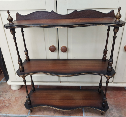 Antique Victorian spindle wall shelves, 3 tier display shelf, ebonised ...