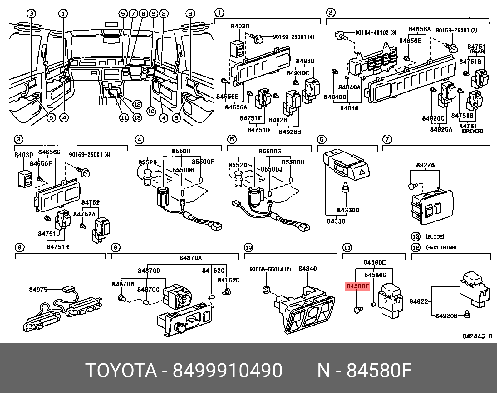 Genuine OE bulb, traction control switch, 8499910490 for TOYOTA 84999 ...