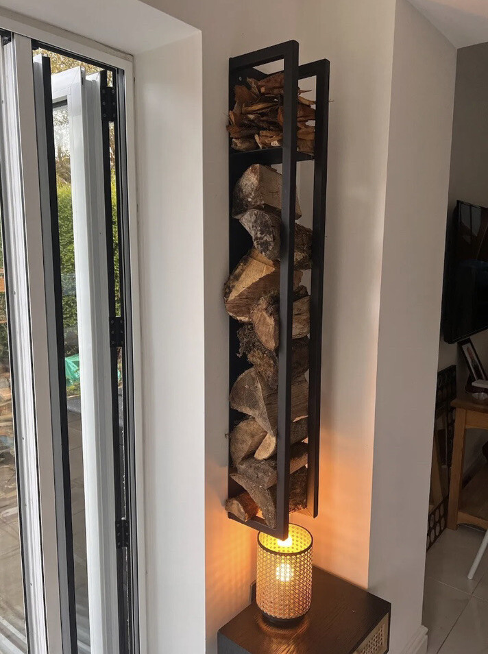 Floating Rustic Wall Mounted Metal Log Store, Wood Storage, Industrial ...