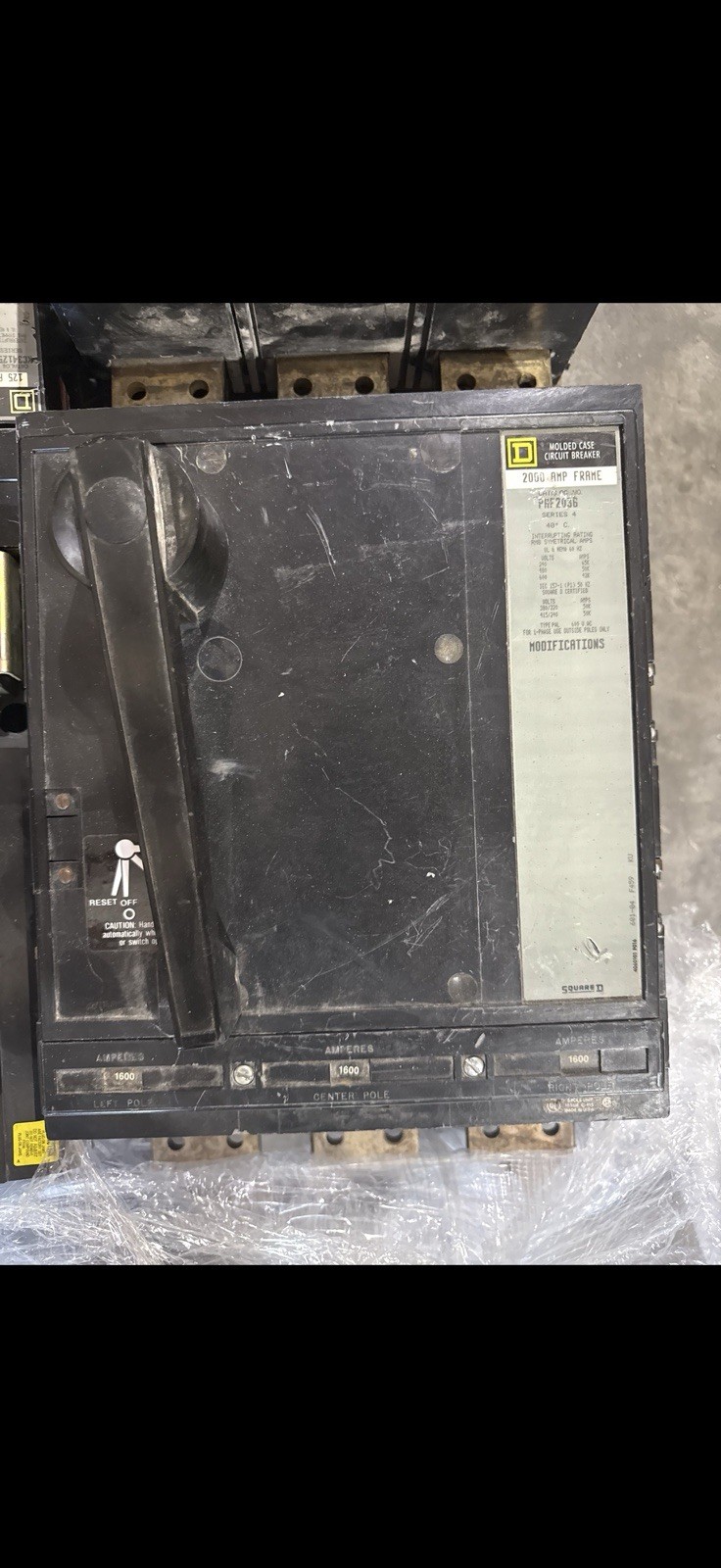 SQUARE D THERMAL MAGNETIC CONTACTOR 2000A FRAME PAF2036 TYPE PAL 600VAC ...