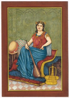 Fait à la Main Perse Peinture Miniature De Femme En Balcon, Gouache ...