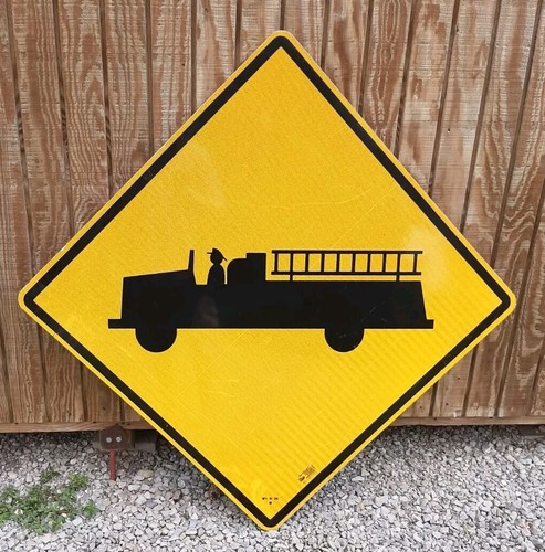 LARGE Fire Truck Crossing Street Sign Firehouse Road Sign Fire Truck ...