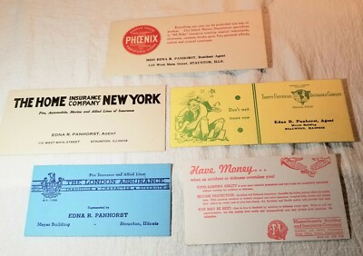 5 DIFFERENT INSURANCE ADVERTISING INK BLOTTERS EDNA R. PANHORST ...
