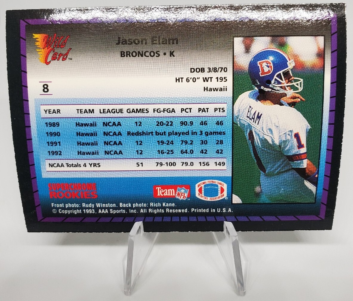 1993 Wild Card - Superchrome Rookies #8 Jason Elam (RC) for sale online ...