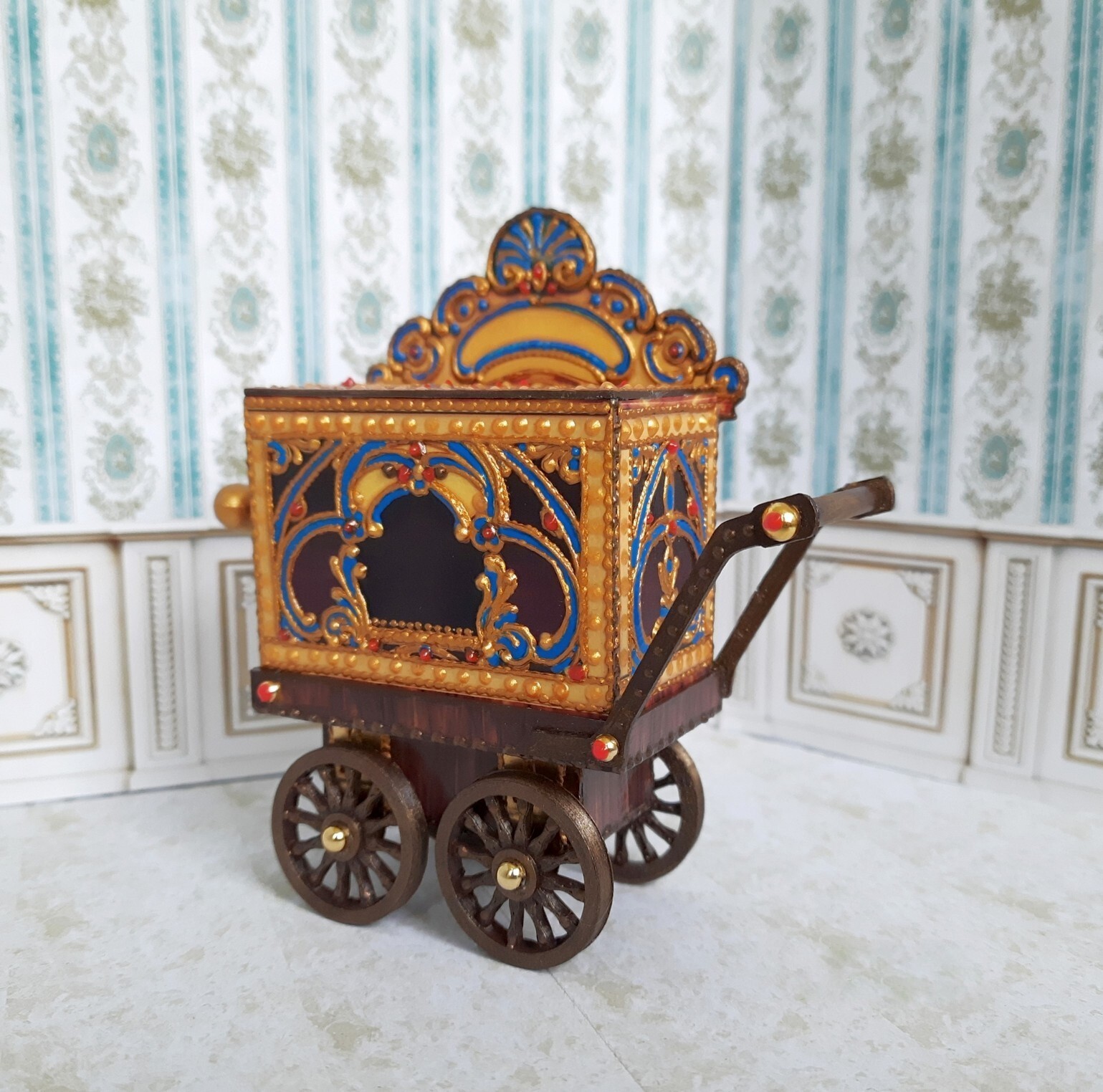 Doll Barrel Organ on Trolley Cart Music Dollhouse Miniature Scale 1:12 ...