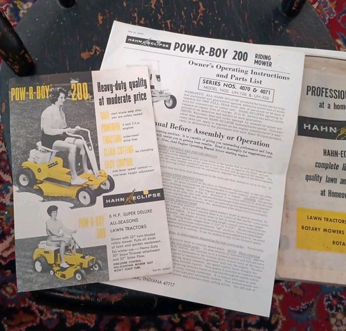 200 Riding Mower Hahn Eclipse Lawn Operating Manual Parts List 4070 ...