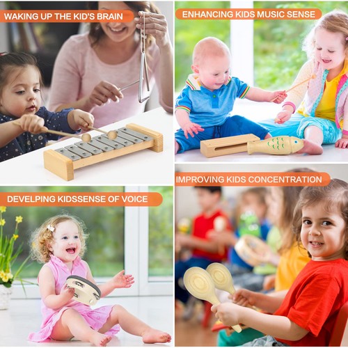 Kids Musical Instruments,100% Natural Wooden Music Percussion Toy Sets ...