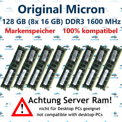 128 GB (8x 16 GB) RDIMM ECC DDR3-1600 HP Workstation Z620 Z820 Server ...