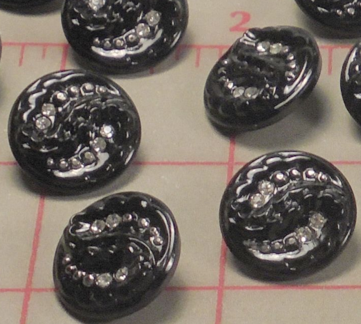 8 Lg. Czech Glass Buttons Ruffle Leaves Rhinestones & Tiny Hematite ...