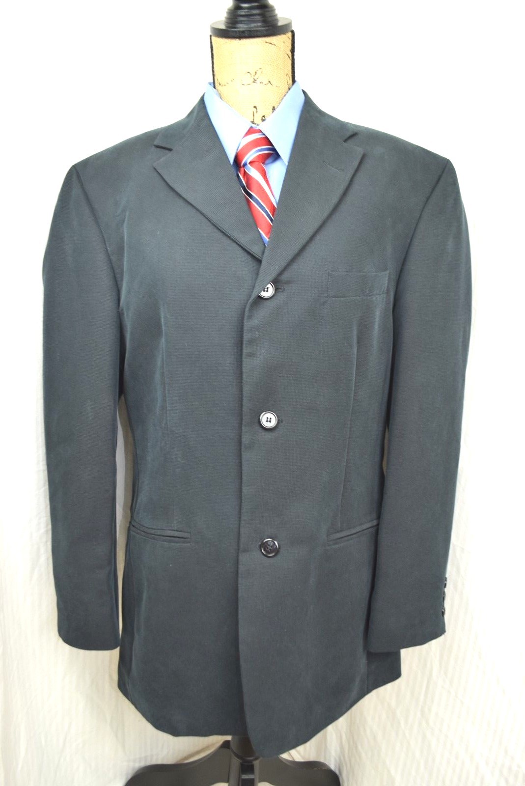 HAGGAR BLACK LABEL NAVY 3 BUTTON POLY RAYON BLAZER SPORT COAT JACKET 40 ...