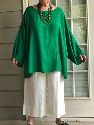 LAGENLOOK ARTSY BOHO OVERSIZED KELLY GREEN CRINKLE TUNIC+NECKLACE PLUS ...