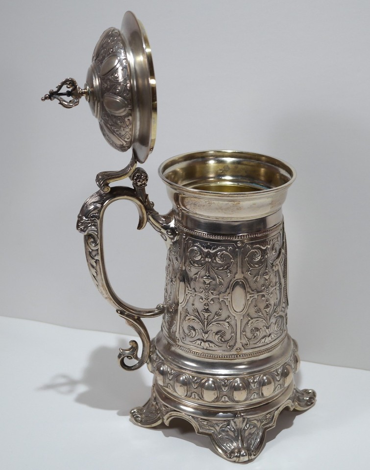 German 830 Silver Tankard Repousse Lion Face | eBay