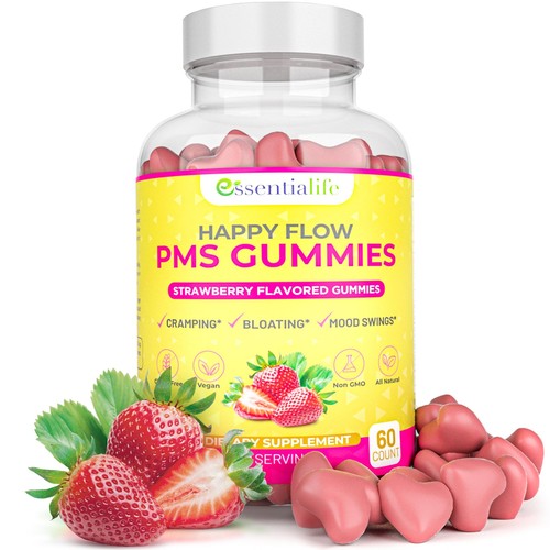 PMS Gummies - Happy Flow PMS Support Supplement for Women - Strawberry ...