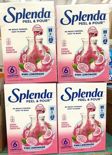 8 Splenda Peel & Pour Pink Lemonade Zero Sugar Drink Mix 6 Liquid Pods ...