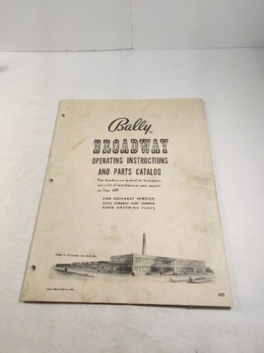 Bally Broadway 55 Original Pinball Machine Bingo Game Service MANUAL ...