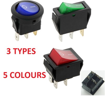 5 COLOUR 3 TYPES Rocker Switch ILLUMINATED ON OFF 240V 125V 16A DOUBLE ...
