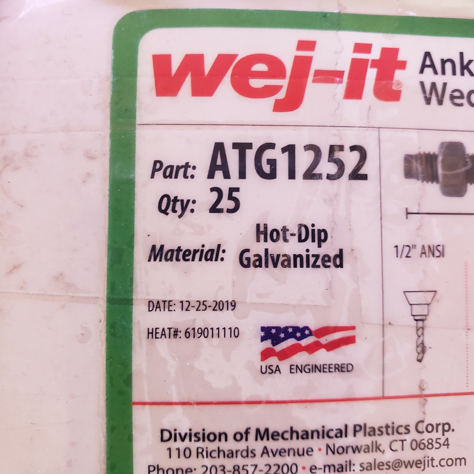 Wej-it Ankr-Tite Wedge Anchor 1/2" -1/2" ATG1252 box of 25 for sale ...