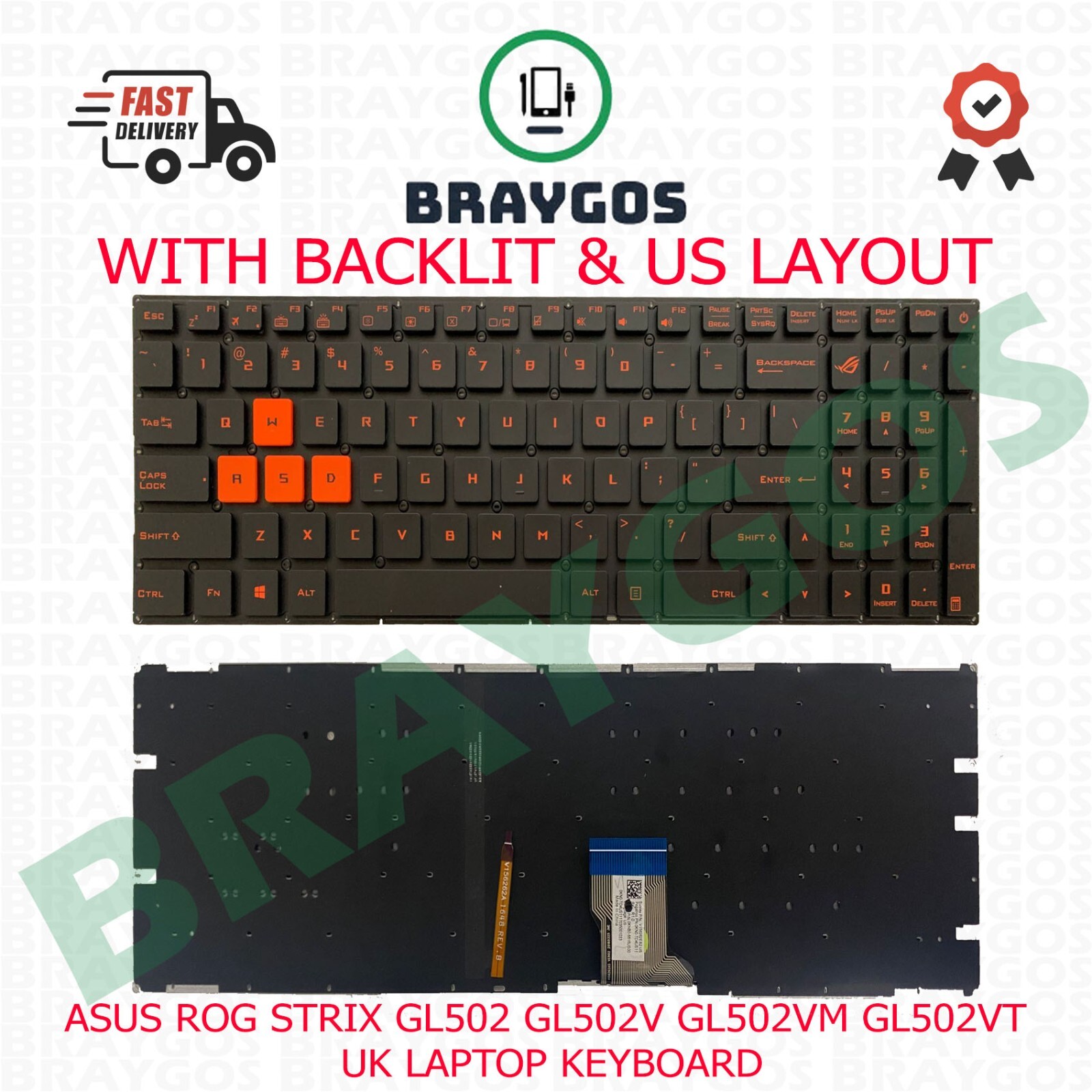 For Asus Rog Strix GL502 GL502V GL502VM GL502VT US Laptop Keyboard ...